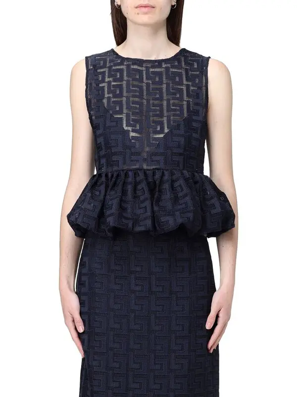 Liviana Conti Macramé Peplum Top - Blue
