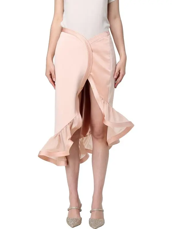 Elisabetta Franchi Draped Ruffle Midi Skirt - Nude