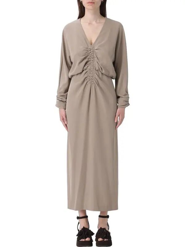 MEIMEIJ Long Sleeve Ruched Midi Dress - Dove Grey