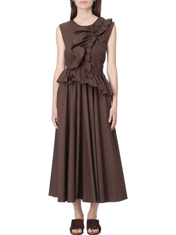 MEIMEIJ Gathered Ruffle Midi Dress - Brown