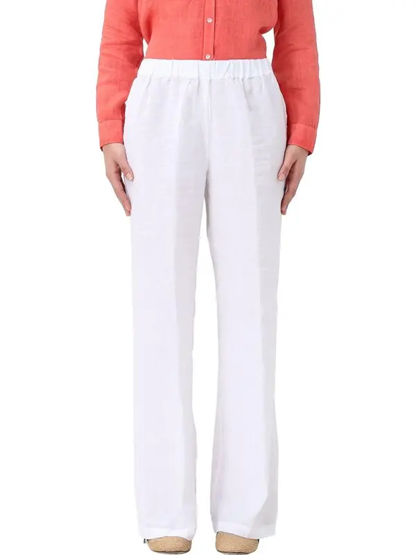 120% Lino Beige Linen Flared Trousers - White