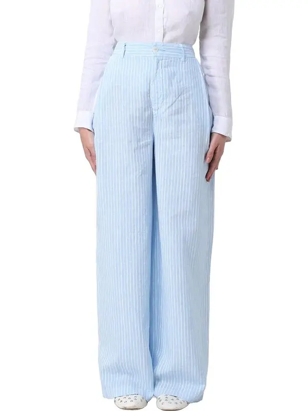 120% Lino Striped Wide Leg Pants - Gnawed Blue