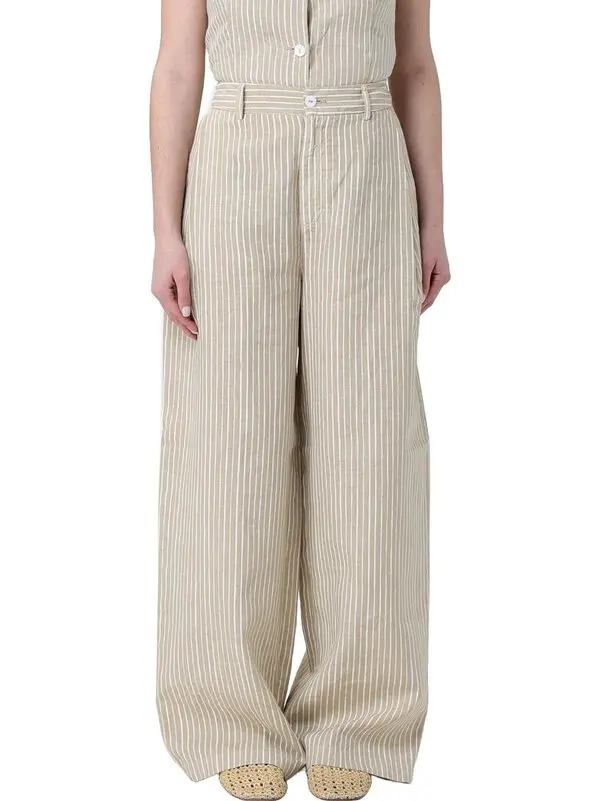 120% Lino Striped Wide Leg Pants - Rope