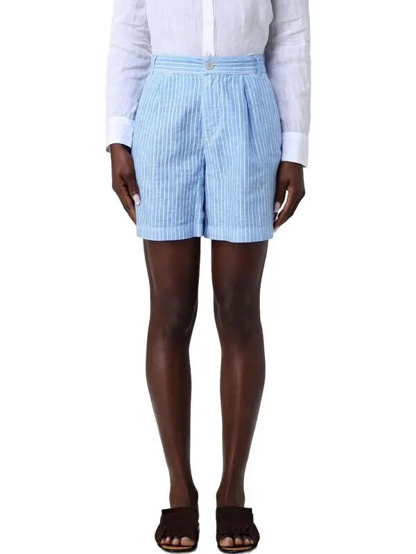 120% Lino Striped Pleated Shorts - Avion