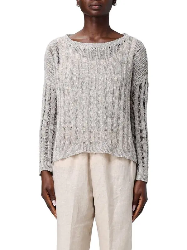 120% Lino Openwork Knit Top - Walnut
