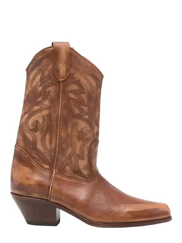 VIC MATIE Leather Boots With Contrast Stitching - Brown