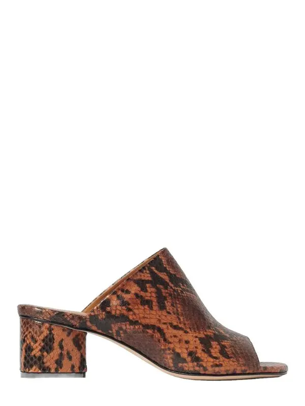 VIC MATIE Heeled Mules With Snakeskin Effect - Tobacco