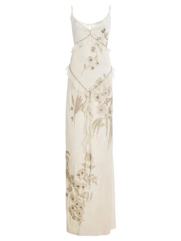 WIEDERHOEFT Embellished Jersey Maxi Dress - White