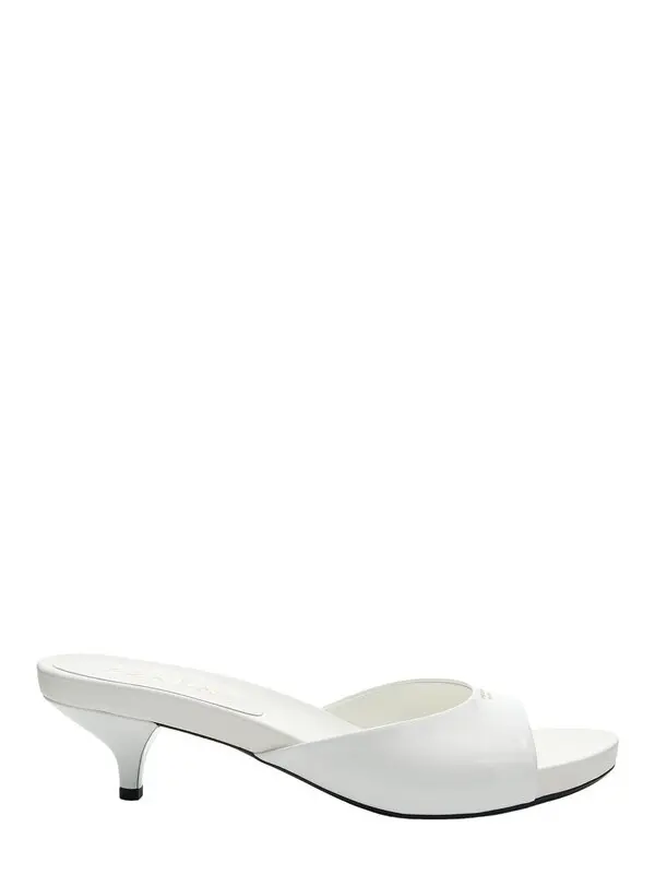 Prada Mid Heel Leather Sandals - White