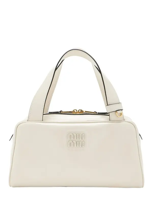 Miu Miu Leather Shoulder Bag With Debossed Logo - White