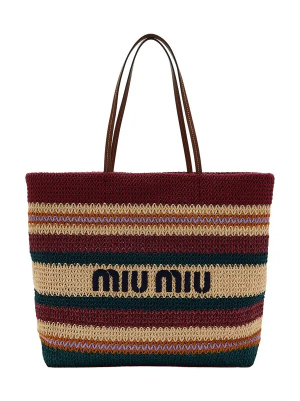 Miu Miu Raffia-effect Woven Tote Bag - Stripe
