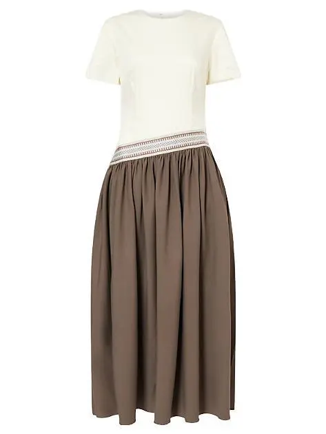 ABADIA Sadu Asymmetric Cotton-jersey Midi Dress - Cream Brown