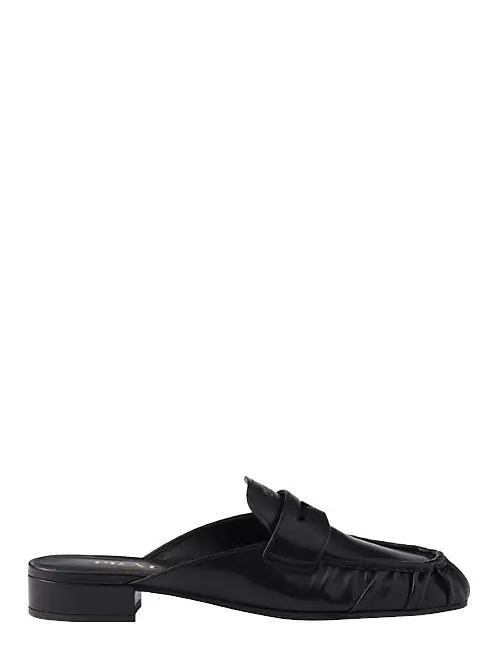 Prada Leather Ruched Mules - Black