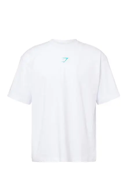 GYMSHARK Power Logo-print Cotton-blend T-shirt - Gs White/gs Brand Blue