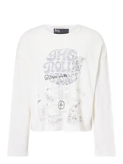 PALY HOLLYWOOD Long-sleeve Graphic-print Cotton T-shirt Xxl - Cream