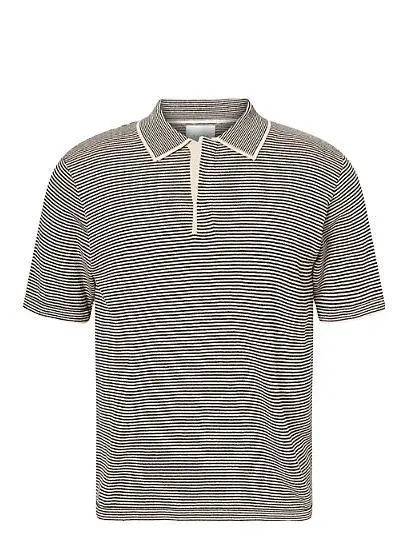 RAITH Felipe Striped Knit Polo Shirt - Beige/black