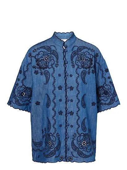 Zimmermann Embroidered Denim Shirt - Railway Blue