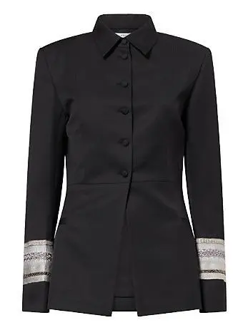 ABADIA Tailored Collar Embroidered-cuff Wool-blend Blazer - Black