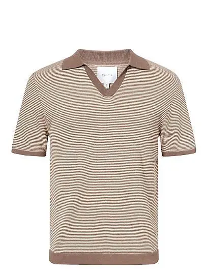 RAITH Antonio Striped Knit Polo Shirt - Brown/beige