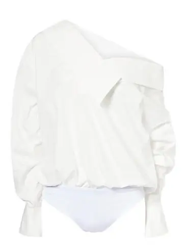 ABADIA Off-shoulder Long Sleeve Bodysuit - White