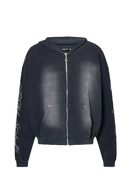 HELLSTAR Graphic Print Studded Cotton Hoodie - Black