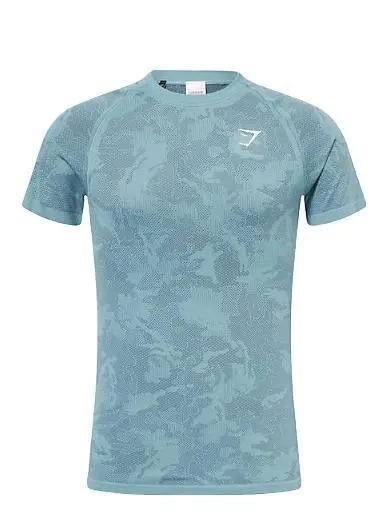 GYMSHARK Geo Seamless Stretch-woven T-shirt - Storm Blue/ Stealth Blue