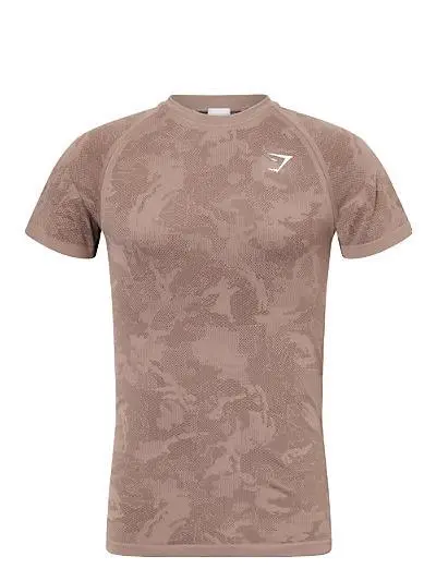 GYMSHARK Geo Seamless Stretch-woven T-shirt - Lifstyle Brwn/ Arch Brwn