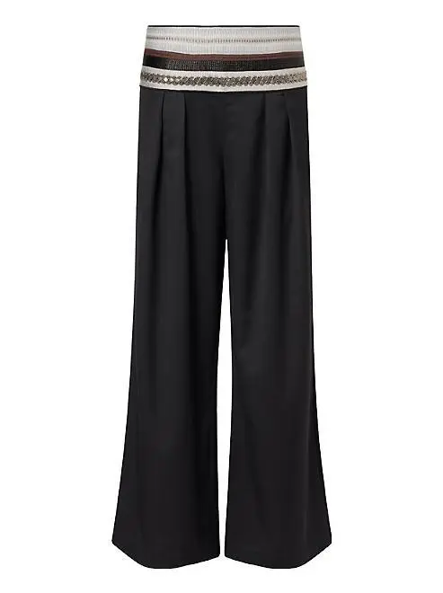 ABADIA Sadu Bead-embellished Wool-blend Trousers - Black