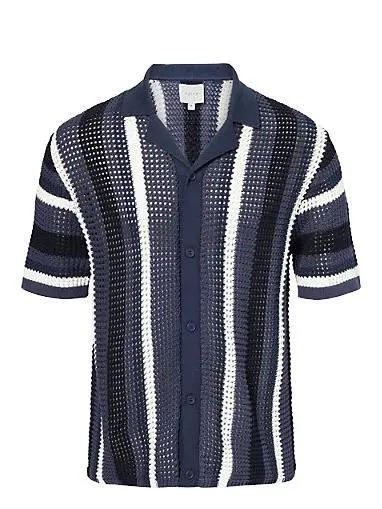 RAITH Della Graphic Cotton-crochet Shirt - Navy Stripe