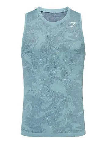 GYMSHARK Geo Seamless Stretch-woven Tank Top - Storm Blue/ Stealth Blue