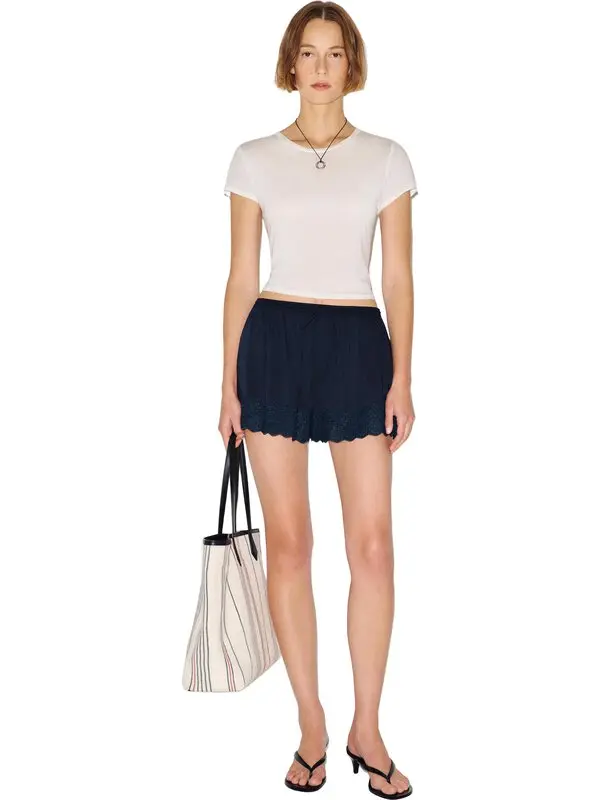REFORMATION Marine Embroidered Scalloped Hem Shorts - Blue