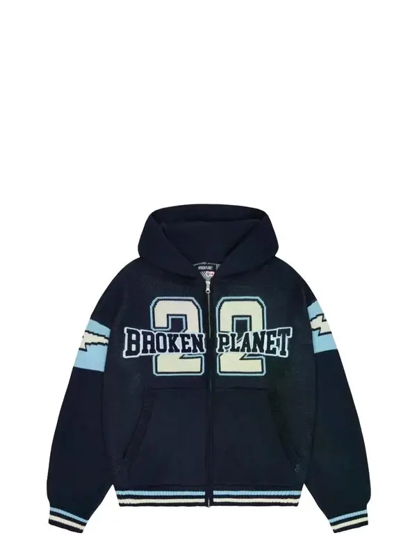 BROKEN PLANET Varsity Zip-up Hoodie - Blue