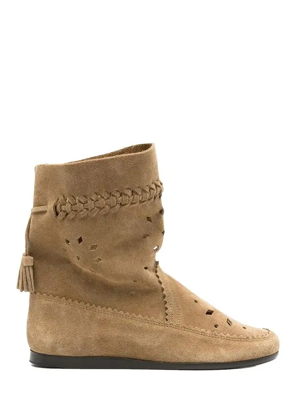 Isabel Marant Suede Low Boots With Perforated Detail And Braided Accent - Brown