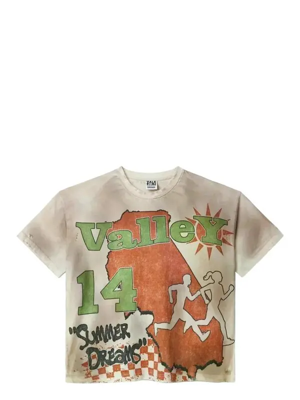 VALE FOREVER Running Club Graphic-print Distressed T-shirt - Neutrals