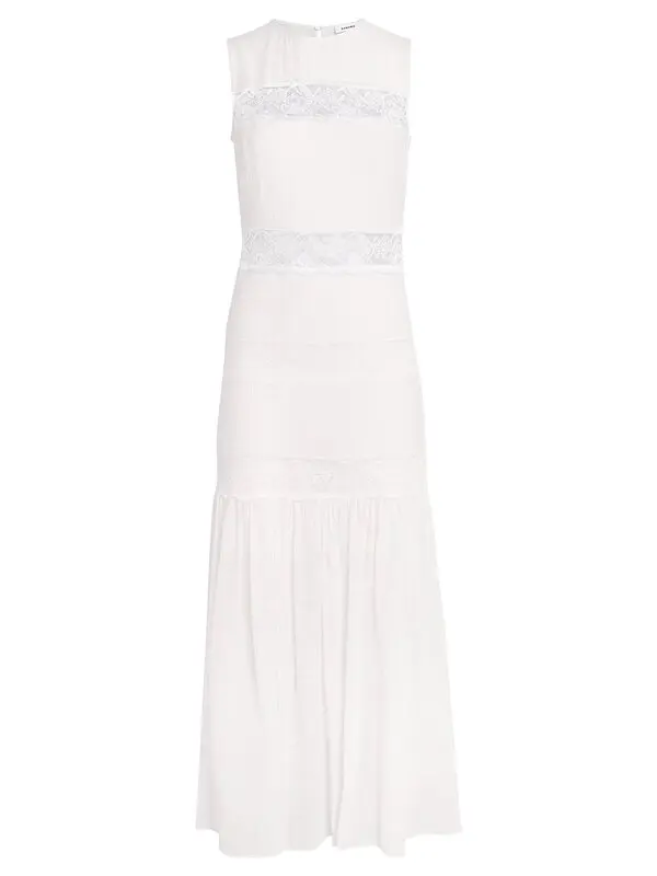 Sandro Crepon Maxi Dress With Lace Detail - Beige