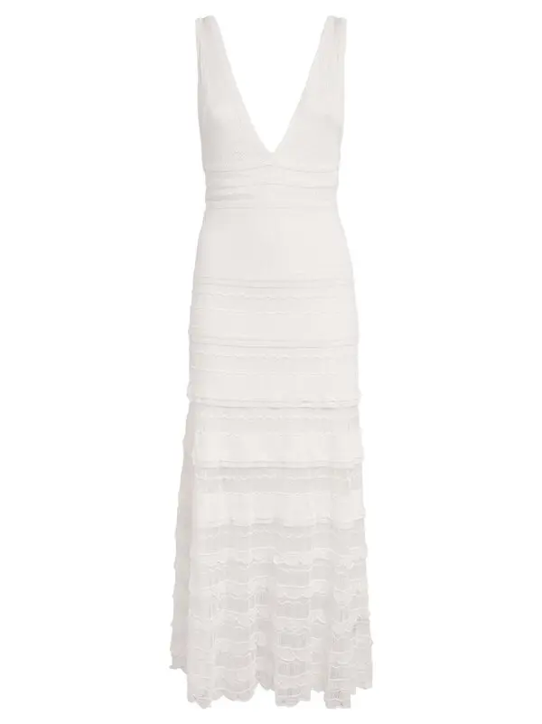 Sandro Pointelle Knit Maxi Dress With Plunging Neckline - Beige