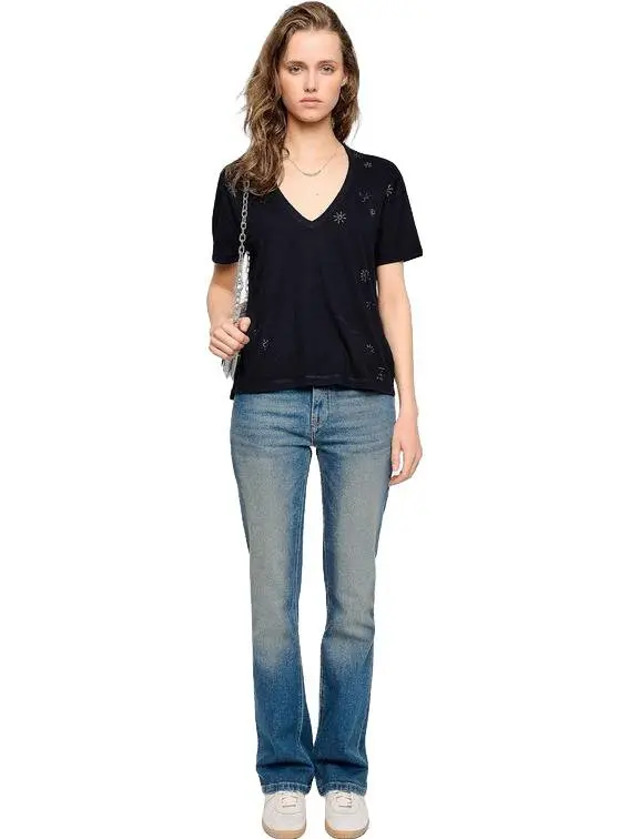 Zadig&Voltaire Marta V-neck T-shirt With Rhinestone Embellishments - Green