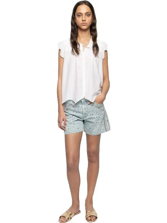 Zadig&Voltaire Tika Embroidered Cotton Top With Lace - White