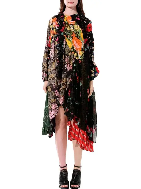Balenciaga Floral Print Ruffled Dress - Black