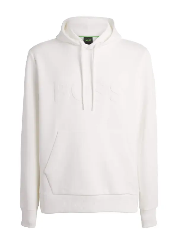 BOSS Stretch-cotton Logo Hoodie - White
