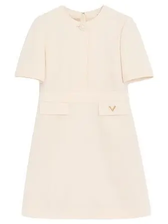 Valentino Garavani Crepe Couture Short Dress With Vgold Button Detail - White