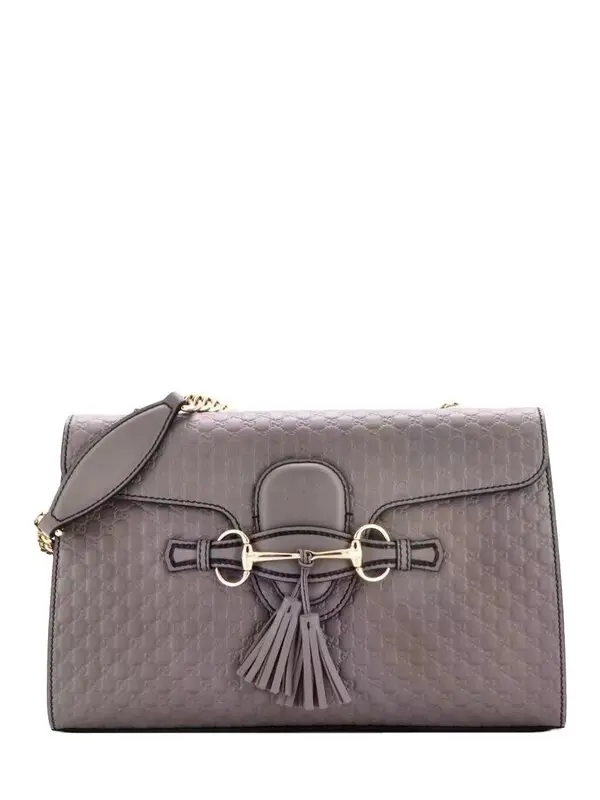 Gucci Emily Chain Flap Bag Microssima Leather Shoulder Bag - Grey