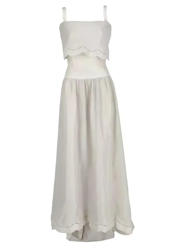 Vintage Scalloped Edge Open-work Dress - Neutrals