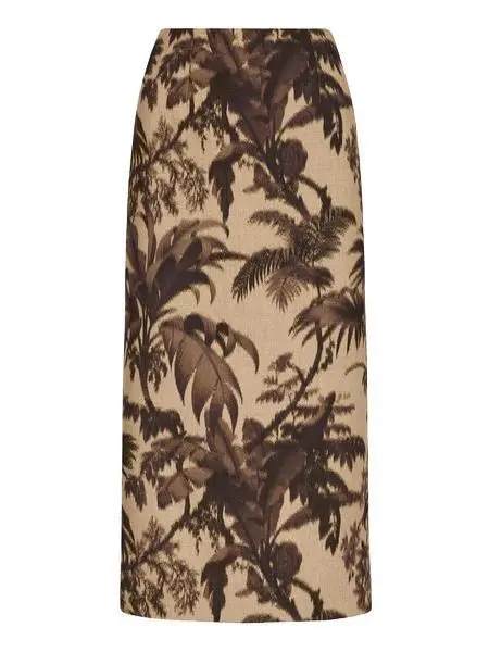 Oscar De La Renta Chiné Palm Leaves Pencil Skirt - Red