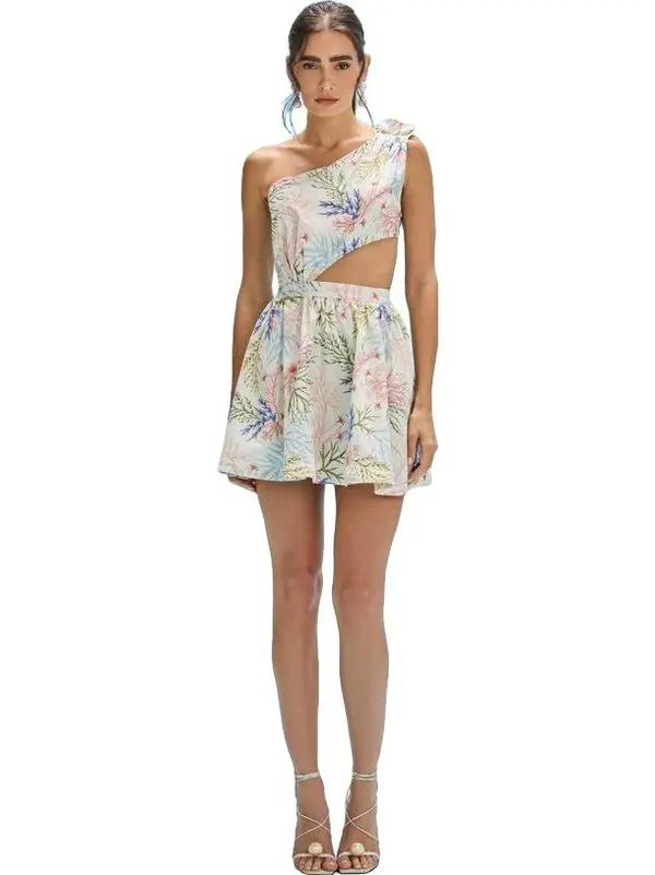 PatBO Seaweed One Shoulder Mini Dress - White