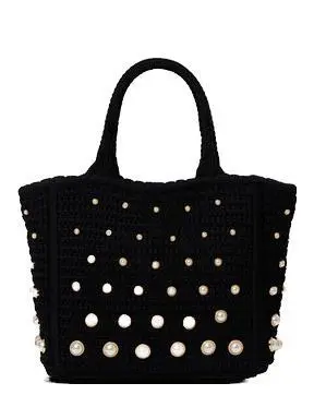 Sandro Beaded Crochet Top Handle Bag - Black