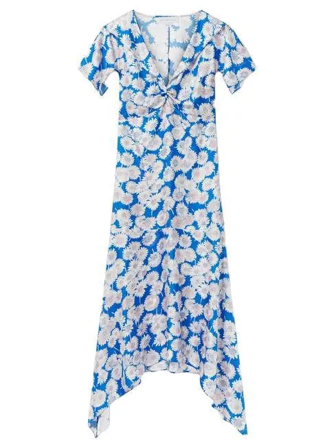 Stella McCartney Daisy Print Cap-sleeve Midi Dress - Blue / Stripe / White