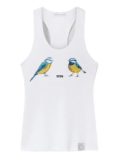 Stella McCartney Blue Tits Graphic Tank Top - White