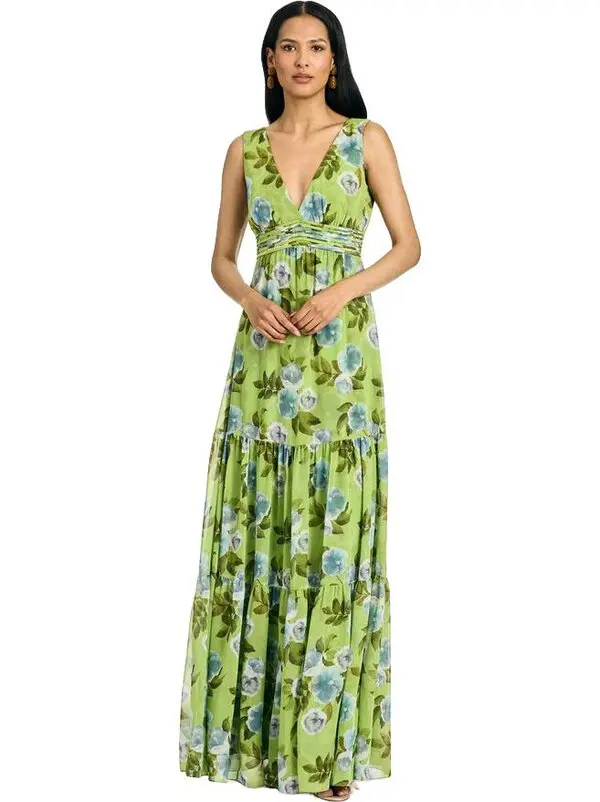 Sachin & Babi Emilie Printed Poly Chiffon Gown - Natural