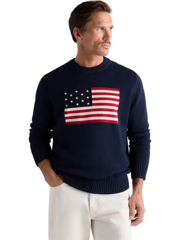 Quince Organic Cotton Flag Sweater - Navy Flag